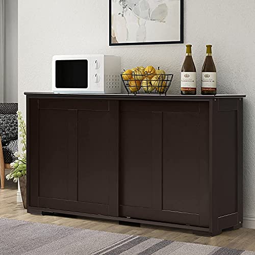 Salches Kitchen Storage Sideboard, Stackable Buffet Cabinet w/Adjustable Shelf, Cupboard w/Smooth Sliding Door for Dining Room/Living Room/Entryway/Bathroom (Brown)