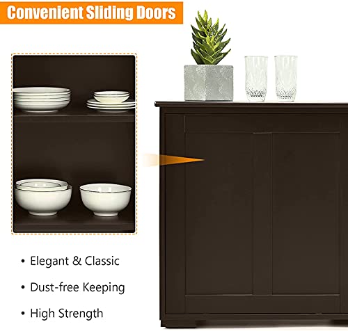 Salches Kitchen Storage Sideboard, Stackable Buffet Cabinet w/Adjustable Shelf, Cupboard w/Smooth Sliding Door for Dining Room/Living Room/Entryway/Bathroom (Brown)