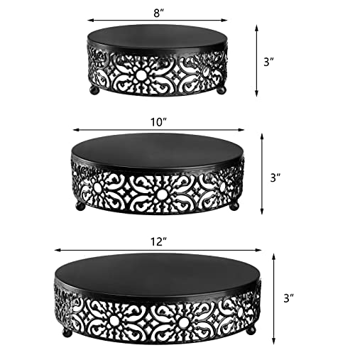 Hedume Set of 3 Metal Cake Stand, Black Round Cake Stand, 8" 10" 12" Dessert Cupcake Pastry Candy Display Plate for Wedding, Event, Birthday Party