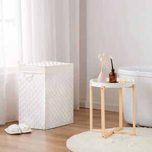 Fiona's magic Laundry Hamper Basket with Lid, Handwoven 90L Large Clothes Hamper with Removable Liner Bags, Collapsible White Tall Hamper for Bathroom, Bedroom and Dorm Room Organizer