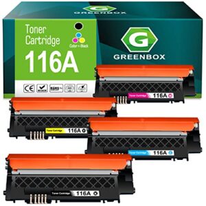 greenbox compatible 116a toner cartridge replacement for hp 116a w2060a w2061a w2062a w2063a for hp color laser mfp 179fnw mfp 178nw 150a 150nw printer (1 black 1 cyan 1 magenta 1 yellow)