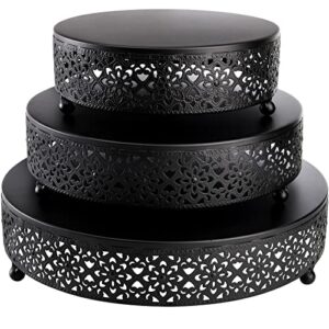 hedume set of 3 black cake stand, round metal cake stands, dessert display cupcake stands, wedding brithday party celebration dessert display plates-black