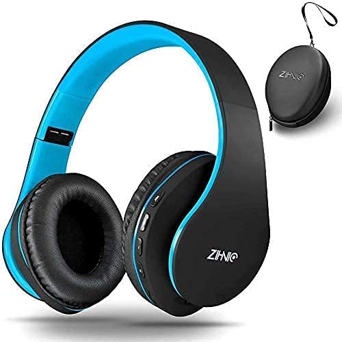 ZIHNIC 2 Items,1 Black Blue Over-Ear Wireless Headset Bundle with 1 Rose Gold Foldable Wireless Headset