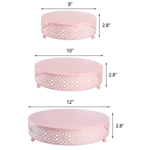 Hedume 3-Piece Metal Cake Stand Set, Pink Round Cake Stand, Dessert Cupcake Pastry Candy Display Plate for Wedding, Birthday Party, Event