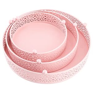 Hedume 3-Piece Metal Cake Stand Set, Pink Round Cake Stand, Dessert Cupcake Pastry Candy Display Plate for Wedding, Birthday Party, Event