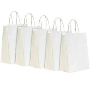 racetop white paper bags with handles bulk 8"x4.5"x10.8" 50pcs gift bags medium size, white gift bags with handles, gift bags bulk, retail bags, party bags, shopping bags, merchandise bags