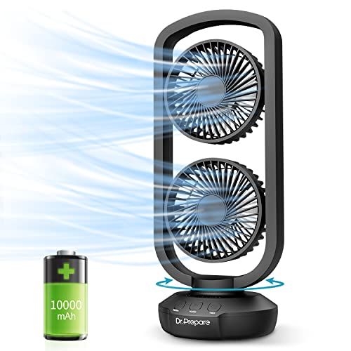 Dr. Prepare Oscillating Tower fan, 15'' Portable Desk Fan Battery Operated with 270° Tilt, 105° Oscillation, 3 Speeds, Quiet Rechargeable Small Table Fan for Bedroom, Office, Home, Camping, Outdoor