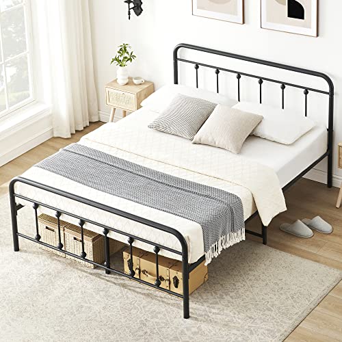 coucheta Metal Bed Frame Queen Size with Headboard and Footboard Metal Platform Slats Support, No Box Spring Needed and Easy Assembly, Black