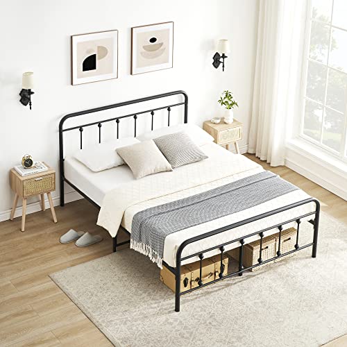 coucheta Metal Bed Frame Queen Size with Headboard and Footboard Metal Platform Slats Support, No Box Spring Needed and Easy Assembly, Black