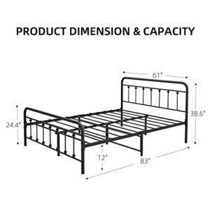 coucheta Metal Bed Frame Queen Size with Headboard and Footboard Metal Platform Slats Support, No Box Spring Needed and Easy Assembly, Black