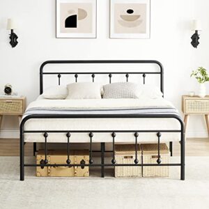 coucheta Metal Bed Frame Queen Size with Headboard and Footboard Metal Platform Slats Support, No Box Spring Needed and Easy Assembly, Black