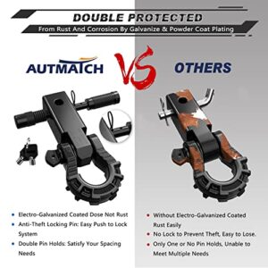 AUTMATCH Shackle Hitch Receiver 2 Inch with 3/4" Mega D Ring Shackle and 5/8" Trailer Hitch Lock Pin, 68,000 Lbs Break Strength Heavy Duty Receiver Kit for Vehicle Recovery, Gloss Black