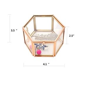 Funerom 4.1x2.5 inch Vintage Glass Jewelry Box Wedding Engagement Ring Dish DisplayTrinket Keepsake Box Hexagon Antique Gold