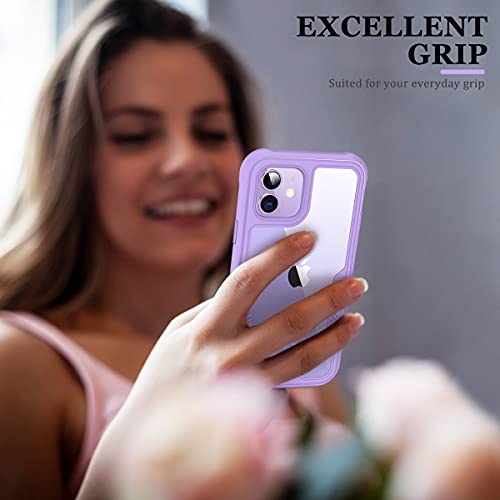 FUNMIKO Compatible for iPhone 12 Pro Case,iPhone 12 Case with Screen Protector [Built-in],Military Grade Pass 21 ft. Drop Test Protective Phone Case for iPhone 12/12 Pro 6.1" Cover Lavender Purple