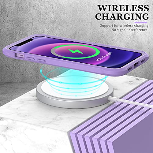 FUNMIKO Compatible for iPhone 12 Pro Case,iPhone 12 Case with Screen Protector [Built-in],Military Grade Pass 21 ft. Drop Test Protective Phone Case for iPhone 12/12 Pro 6.1" Cover Lavender Purple