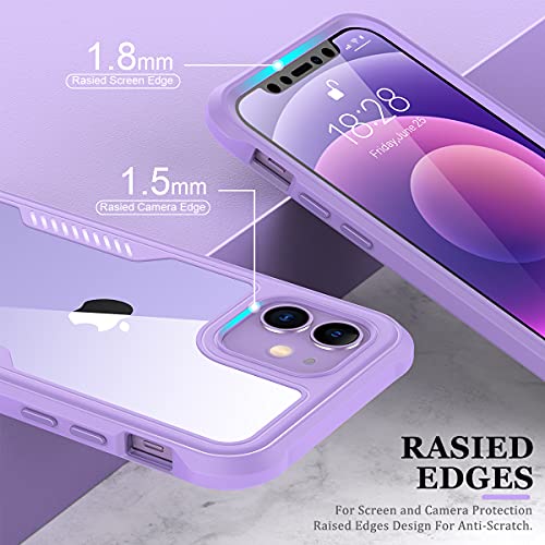 FUNMIKO Compatible for iPhone 12 Pro Case,iPhone 12 Case with Screen Protector [Built-in],Military Grade Pass 21 ft. Drop Test Protective Phone Case for iPhone 12/12 Pro 6.1" Cover Lavender Purple