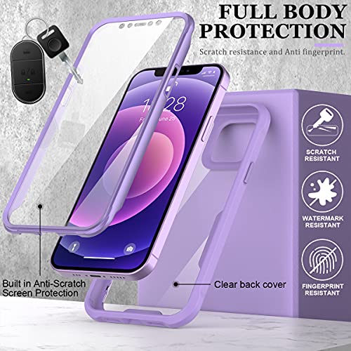 FUNMIKO Compatible for iPhone 12 Pro Case,iPhone 12 Case with Screen Protector [Built-in],Military Grade Pass 21 ft. Drop Test Protective Phone Case for iPhone 12/12 Pro 6.1" Cover Lavender Purple