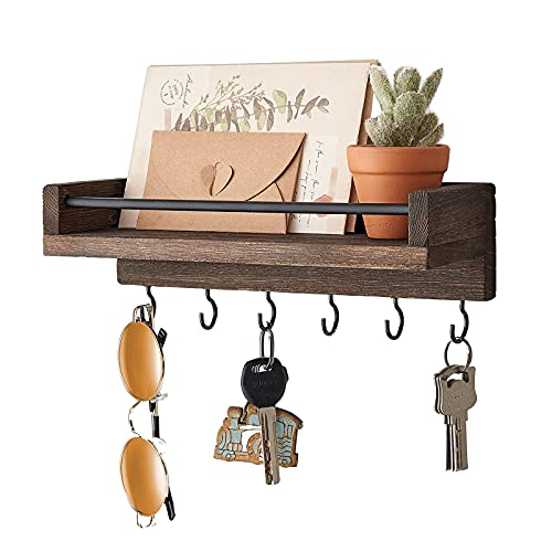 Mkono Wall Mounted Wine Rack and Key Holder with 6 Hooks