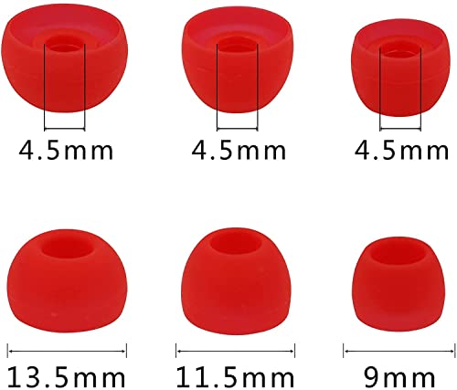 ALXCD Ear Tips Compatible with Beats Studio Buds, S M L 3 Sizes 6 Pairs Soft Silicon Earbuds Tips Eartips, Replacement for Beats Studio Buds, 6 Pairs, Red