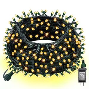 dazzle bright 300 led christmas string lights, 100 ft connectable waterproof string lights green wire with 8 modes, christmas decorations for indoor outdoor xmas party yard garden (warm white)