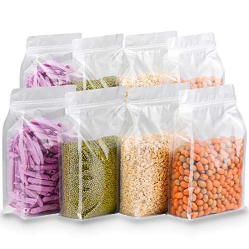 Delove 50pcs Reusable Airtight Food Storage Bags - Sealable Bags for Dry Food Storage,Baking Supplies- Big Clear Treat Bags Pouches -Standable/Thick