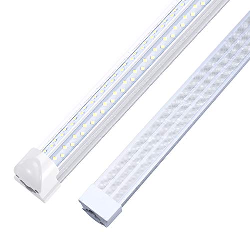 LED Shop Light Fixture, 8FT, 120W 14400LM 6000K, Cold White, V Shape, Clear Cover, High Output, Linkable Shop Lights, T8 LED Tube Lights, LED Shop Lights for Garage Warehouse 8 Foot (25-Pack)