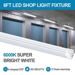 LED Shop Light Fixture, 8FT, 120W 14400LM 6000K, Cold White, V Shape, Clear Cover, High Output, Linkable Shop Lights, T8 LED Tube Lights, LED Shop Lights for Garage Warehouse 8 Foot (25-Pack)