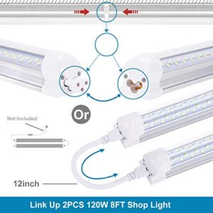 LED Shop Light Fixture, 8FT, 120W 14400LM 6000K, Cold White, V Shape, Clear Cover, High Output, Linkable Shop Lights, T8 LED Tube Lights, LED Shop Lights for Garage Warehouse 8 Foot (25-Pack)