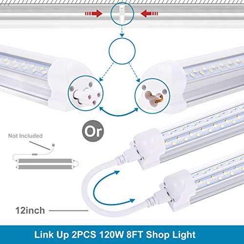 LED Shop Light Fixture, 8FT, 120W 14400LM 6000K, Cold White, V Shape, Clear Cover, High Output, Linkable Shop Lights, T8 LED Tube Lights, LED Shop Lights for Garage Warehouse 8 Foot (25-Pack)