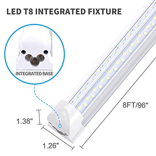 LED Shop Light Fixture, 8FT, 120W 14400LM 6000K, Cold White, V Shape, Clear Cover, High Output, Linkable Shop Lights, T8 LED Tube Lights, LED Shop Lights for Garage Warehouse 8 Foot (25-Pack)