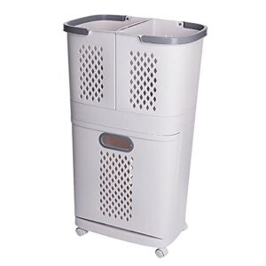 Laundry Sorter, 3 Bag Laundry Hamper Sorter with Rolling Heavy Duty Casters, Laundry Organizer Cart for Clothes Storage, Bathroom Shelf