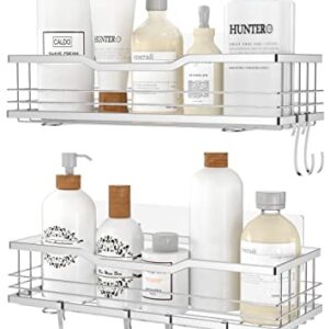 HBlife Shower Caddy Self Adhesive Shower Shelves with 8 Hooks, 2 PCS Shower Organizer Rustproof Stainless Steel Shower Caddy