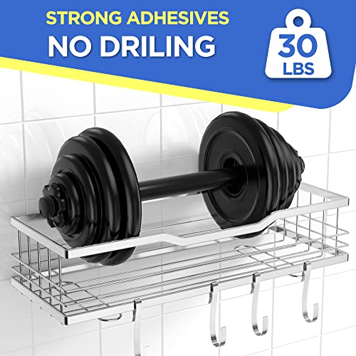 HBlife Shower Caddy Self Adhesive Shower Shelves with 8 Hooks, 2 PCS Shower Organizer Rustproof Stainless Steel Shower Caddy