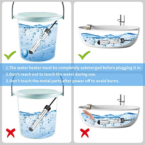 JESTOP Anti-scalding Bucket Heater, Electric Immersion Water Heater with Digital LCD Thermometer, Stainless Steel Guard Submersible Heater, Rapid Heating in Minutes