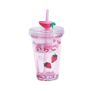 15oz kawaiis water bottles with straw reusable cups no leak water bottle cute water bottles insulated travel tumbler cup women girls cute water bottle gifts home school pink