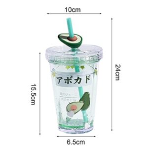 15oz Kawaiis Water Bottles with Straw Reusable Cups No Leak Water Bottle Cute Water Bottles Insulated Travel Tumbler Cup Women Girls Cute Water Bottle Gifts Home School Pink