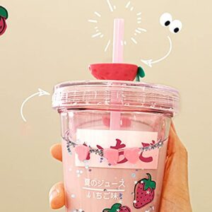 15oz Kawaiis Water Bottles with Straw Reusable Cups No Leak Water Bottle Cute Water Bottles Insulated Travel Tumbler Cup Women Girls Cute Water Bottle Gifts Home School Pink