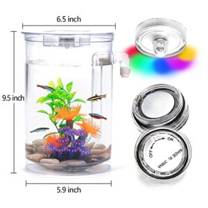 Betta Fish Tank, 360 Aquarium with LED Light, 1 Gallon Fish Bowl, Small Fish Tank Starter Kit, Beta Fish Tank Self Cleaning as Desktop Decoration for Office Home Room Decor