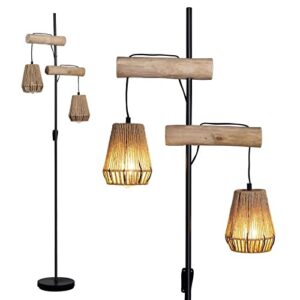 boho floor lamp 2-lights floor lamp with rattan lampshades,farmhouse floor lamps indenpendant control switch,rustic tall standing lamp 68 inch,unique floor lamps for living room bedroom office