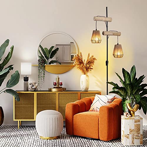 Boho Floor Lamp 2-Lights Floor Lamp with Rattan Lampshades,Farmhouse Floor Lamps indenpendant Control Switch,Rustic Tall Standing lamp 68 Inch,Unique Floor Lamps for Living Room Bedroom Office