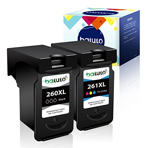 batuto Remanufactured Inkjet 260XL 261XL Replacement for Canon PG-260 XL PG-260 CL-261 XL CL-261 for Canon TS5320 TS6420 TR7020 Multifunctional All-in-one Wireless Printer(1 Black, 1 Tri-Color)