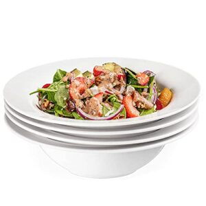 wareland rimmed pasta bowls set of 4, 22 oz wide rim pasta plates, large salad serving bowls for restaurant, white porcelain deep spaghetti plates, microwave dishwasher oven safe