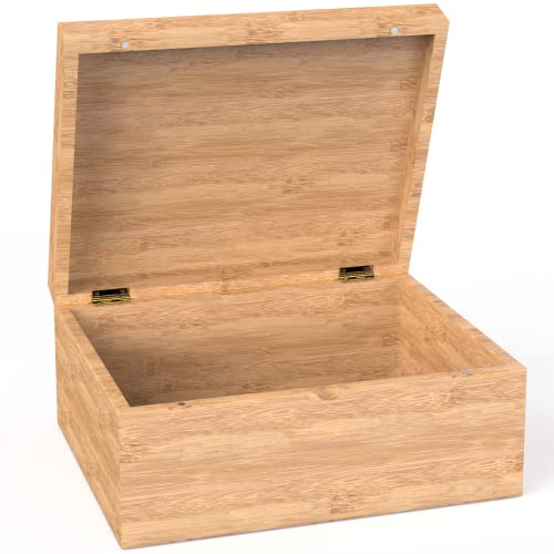 ALIVE CENTRAL Bamboo Wooden Box with Hinged Lid - Natural Keepsake Wood Box for Storage with Magnetic Lid - 10x8x4 inches