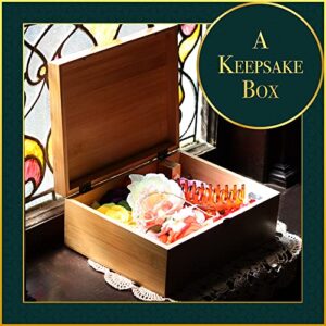 ALIVE CENTRAL Bamboo Wooden Box with Hinged Lid - Natural Keepsake Wood Box for Storage with Magnetic Lid - 10x8x4 inches