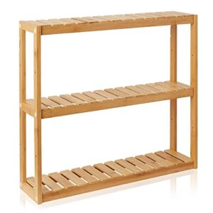 casafield bamboo 3-tier wall mount storage shelf, adjustable shelving unit organizer for bathroom, kitchen, living room