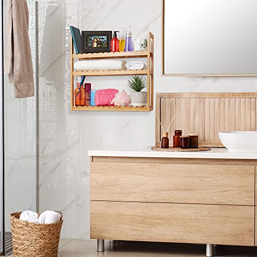 Casafield Bamboo 3-Tier Wall Mount Storage Shelf, Adjustable Shelving Unit Organizer for Bathroom, Kitchen, Living Room