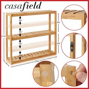 Casafield Bamboo 3-Tier Wall Mount Storage Shelf, Adjustable Shelving Unit Organizer for Bathroom, Kitchen, Living Room