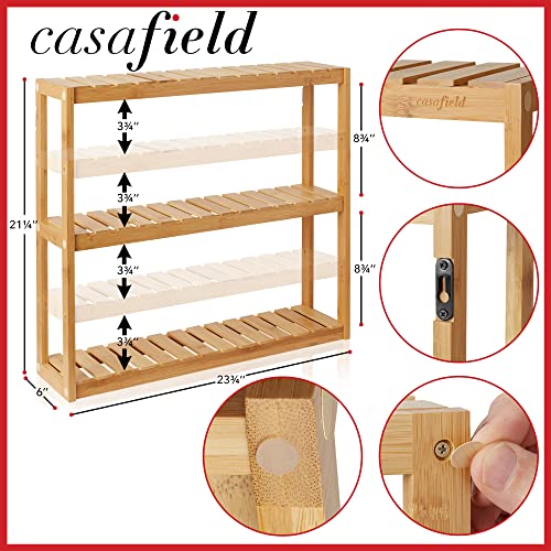 Casafield Bamboo 3-Tier Wall Mount Storage Shelf, Adjustable Shelving Unit Organizer for Bathroom, Kitchen, Living Room