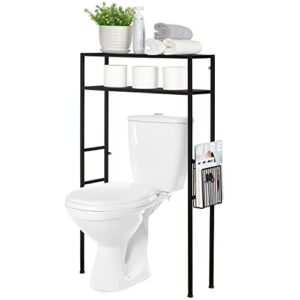 mygift modern matte black metal over the toilet shelf 2 tier storage rack with magazine holder basket