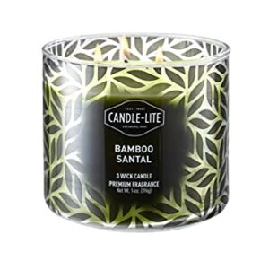 Candle-lite Premium Bamboo Santal Scent, 14 oz. 3-Wick Aromatherapy Candle with up to 45 Hours of Burn Time, Green